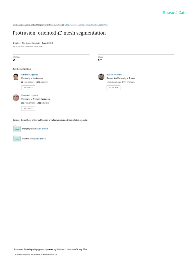 Protrusion-Oriented 3D Mesh Segmentation | PDF