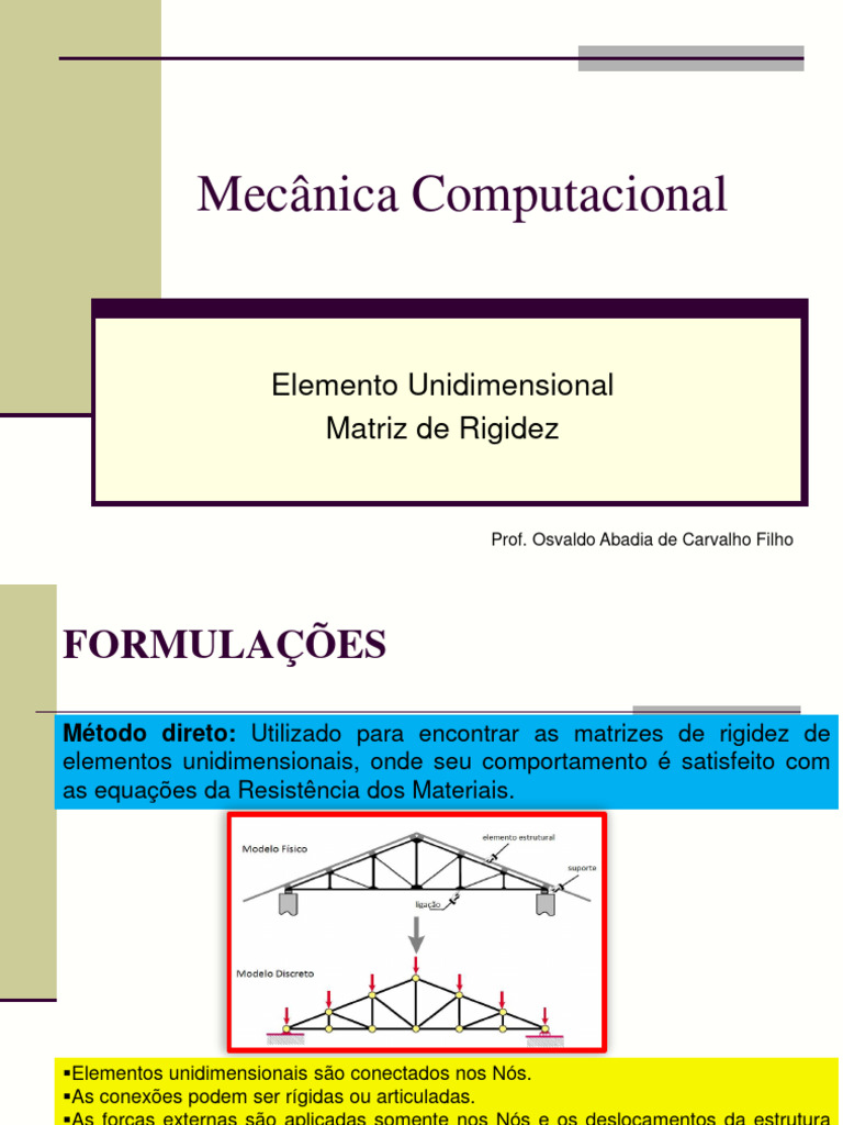 Aula 3 Elemento Unidimensional Mola Matriz Rigidez | PDF