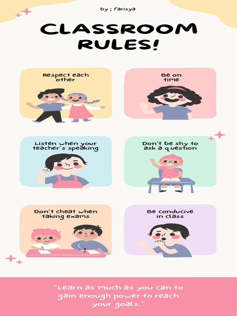 Yellow Pink Cute and Playful Illustration Classroom Rules Infographics ...