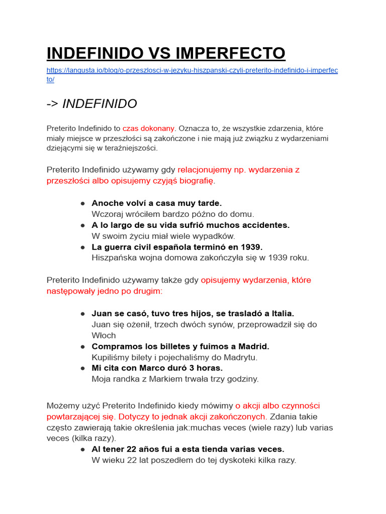 Indefinido VS Imperfecto | PDF