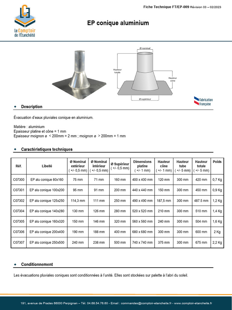 FT - EP-009 - EP Conique Alu V03 | PDF