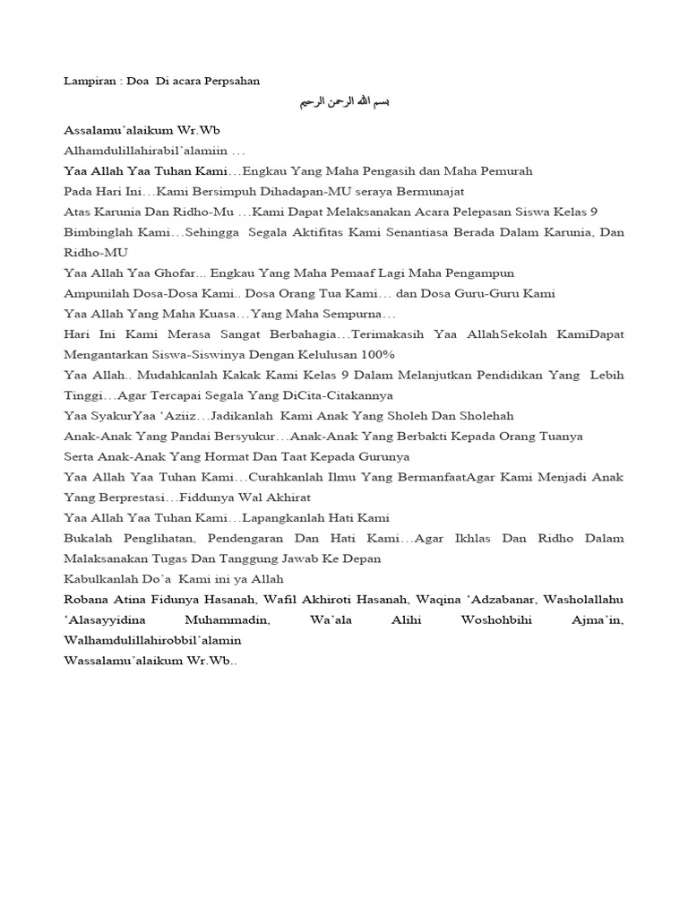 Doa dan Susunan Acara Pelepasan Kelas 9 | PDF