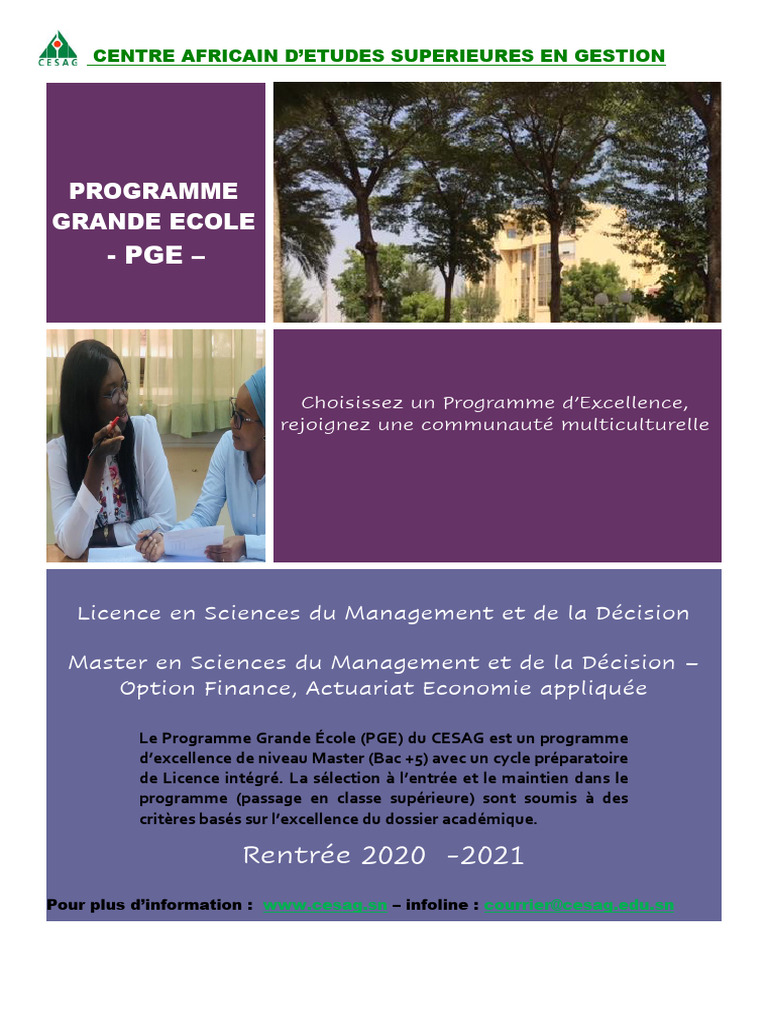 Programme Grande Ecole Du Cesag Brochure 2020 | PDF