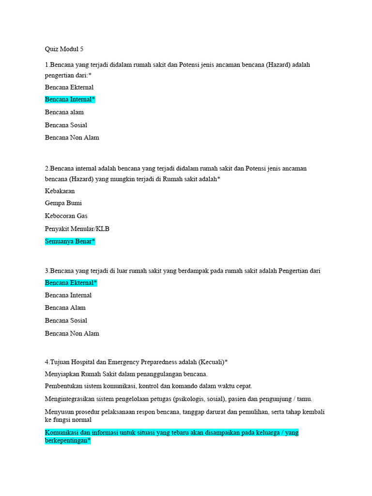 Quiz Modul 5 Bencana | PDF