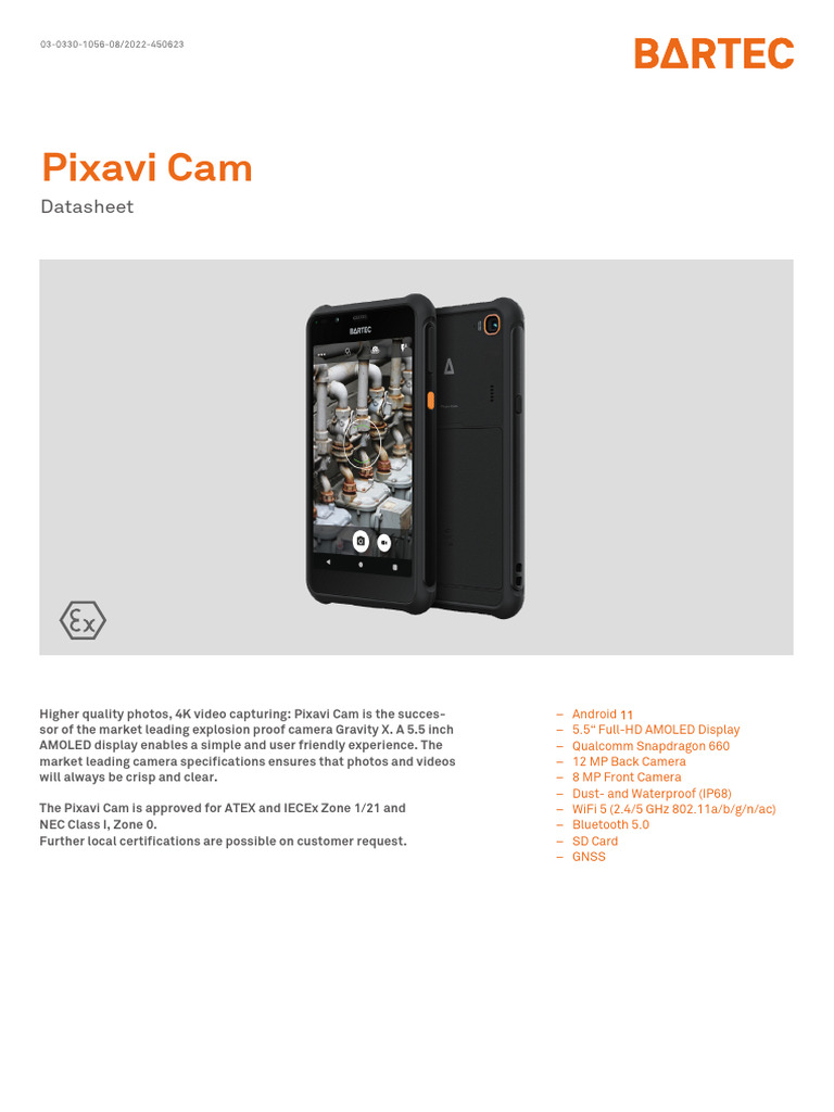 CAMARA INTRINSICA BARTEC PIXAVI CAM FICHA TECNICA | PDF | Electronics | Mobile Computers