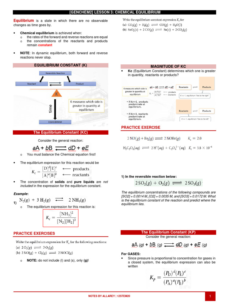 (GENCHEM2-Lesson 3) Chemical Equilibrium | PDF