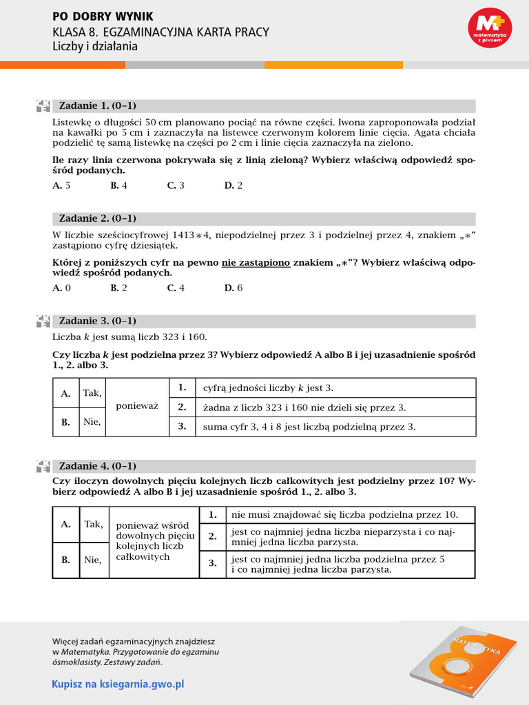 Po Dobry Wynik Klasa 8 Liczby I Dzialania Zadania 1 | PDF