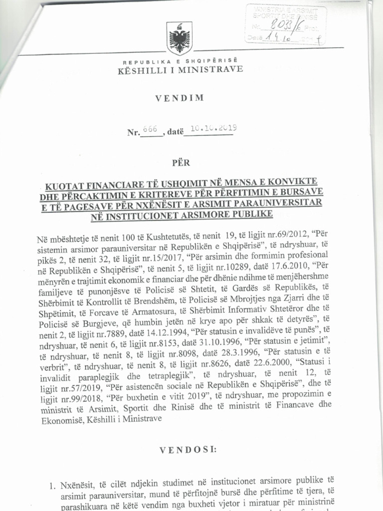 VKM-nr.-666-dt.-10.10.2019 BURSAT PER 2023-2024 | PDF