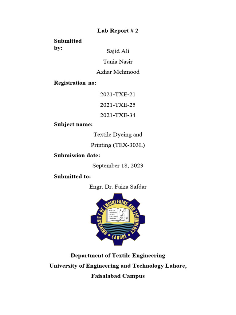 Lab Report 02 Textile Dyeing and Printing | PDF | Home & Garden | Science & Mathematics