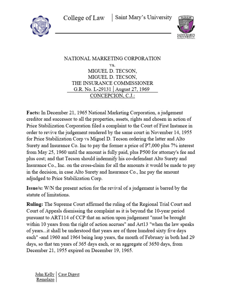 National Marketing Corporation Vs Tecson | PDF National Marketing Corporation Vs Tecson | PDF
