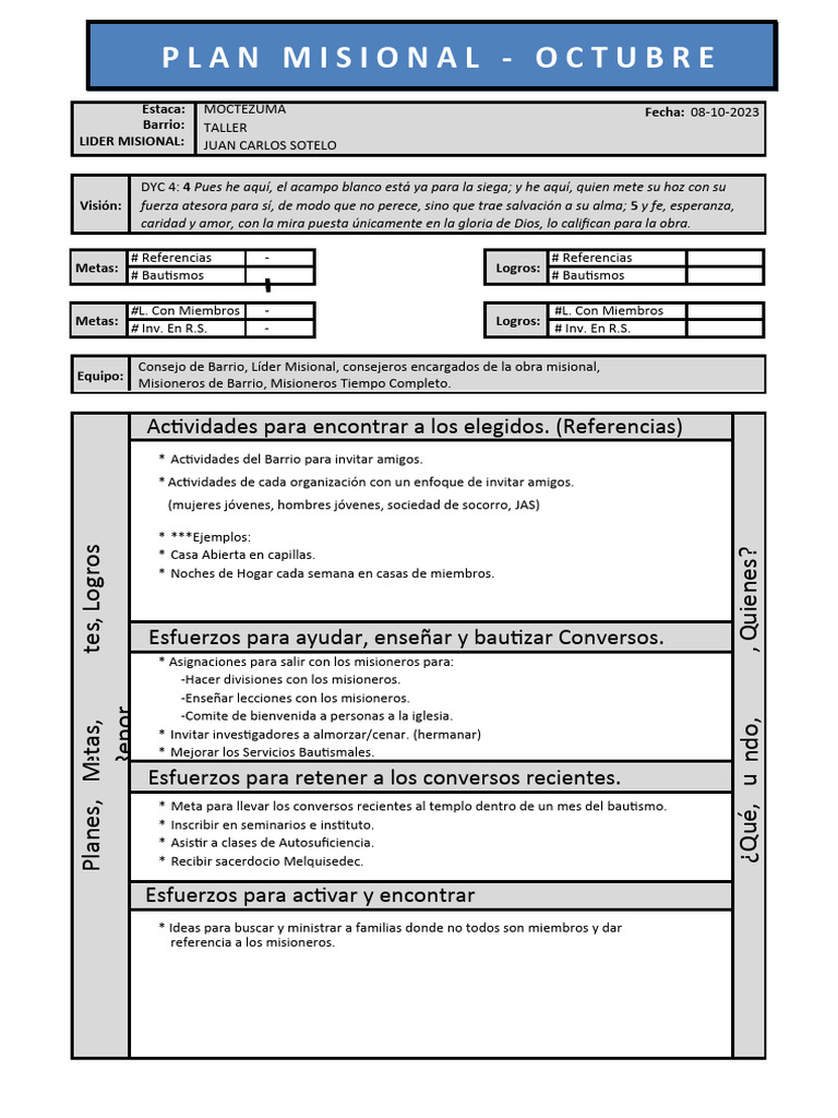 Plan Misional de Barrio 2024 | PDF | Religión y espiritualidad