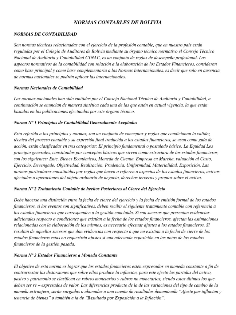 Normas Contables de Bolivia | PDF