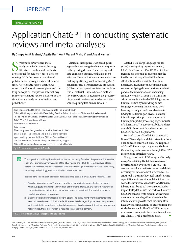 Application Chatgpt in Conducting Systematic Reviews and Meta-Analyses | PDF | Computers