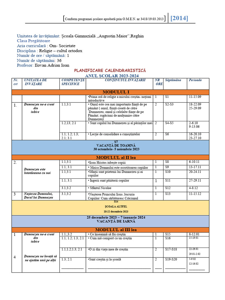 Planificari Clasa Pregatitoare 2024 | PDF
