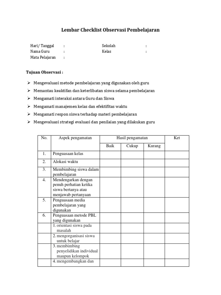 Lembar Checklist Observasi . | PDF