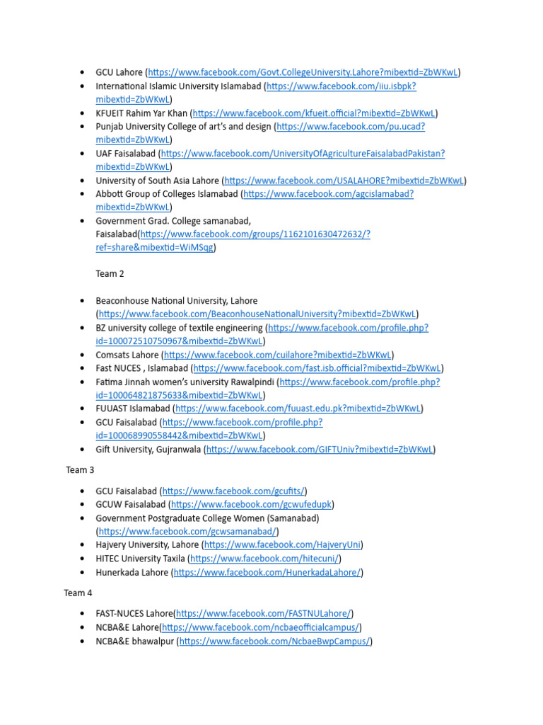 List of Universities. | PDF