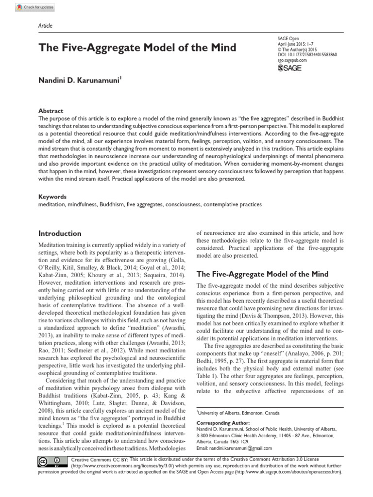 The Five-Aggregate Model of The Mind | PDF