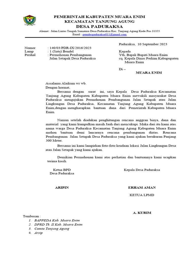 Proposal Pembangunan Jalan Lingkungan Desa Paduraksa Jalan Setapak | PDF