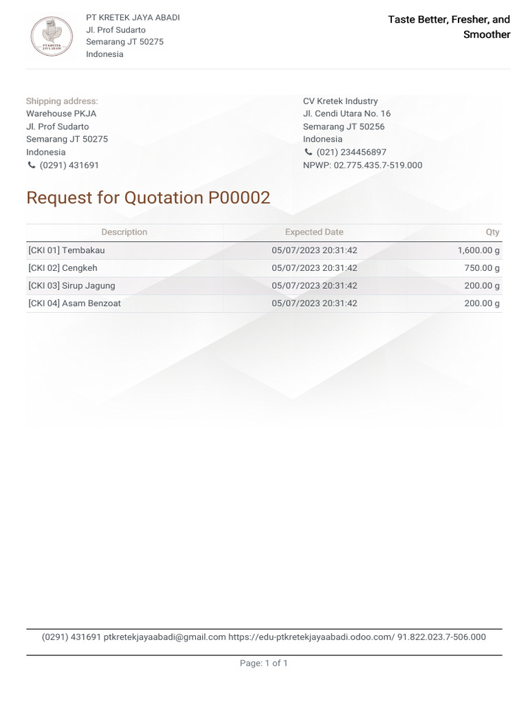 Request For Quotation - P00002 | PDF