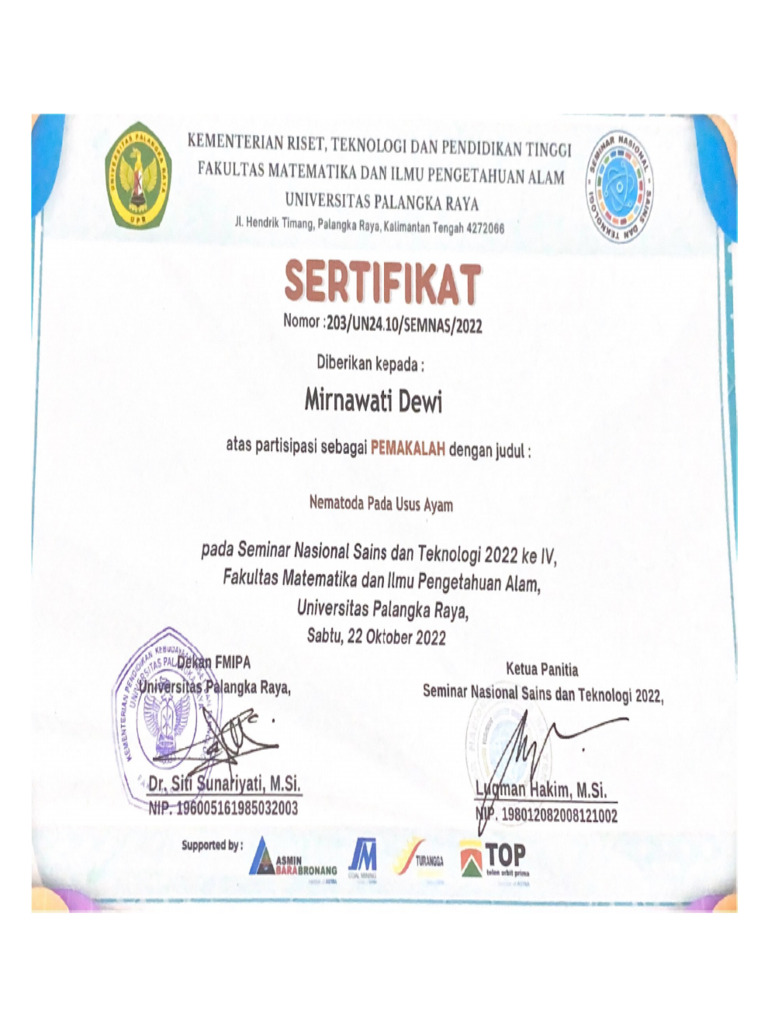 Sertifikat Pemakalah Di Upr | PDF