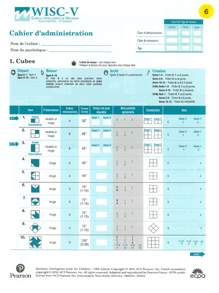 Cahier de passation WISC V | PDF