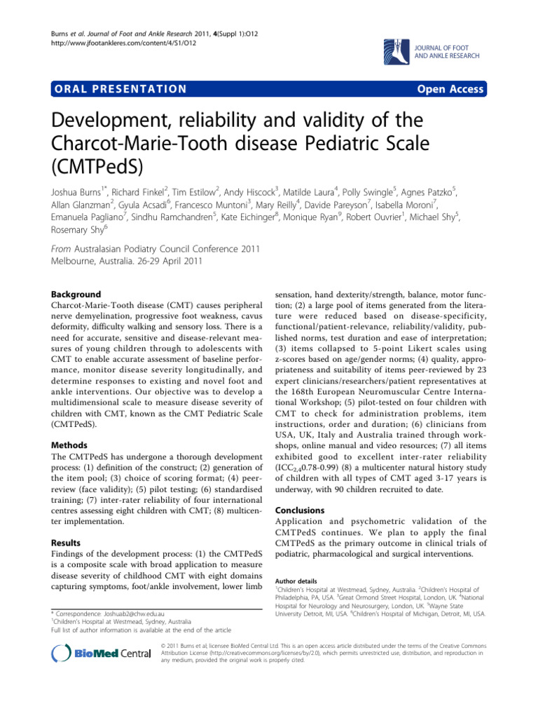 Development Reliability and Validity of The Charcot Marie Tooth Disease Pediatric Scale Cmtpeds ...