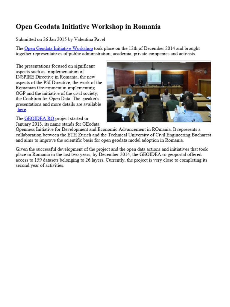 2015 Romania Open Geodata Initiative Workshop in Romania | PDF