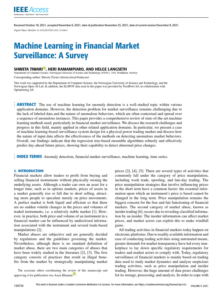 Machine Learning in Financial Market Surveillance A Survey | PDF ...