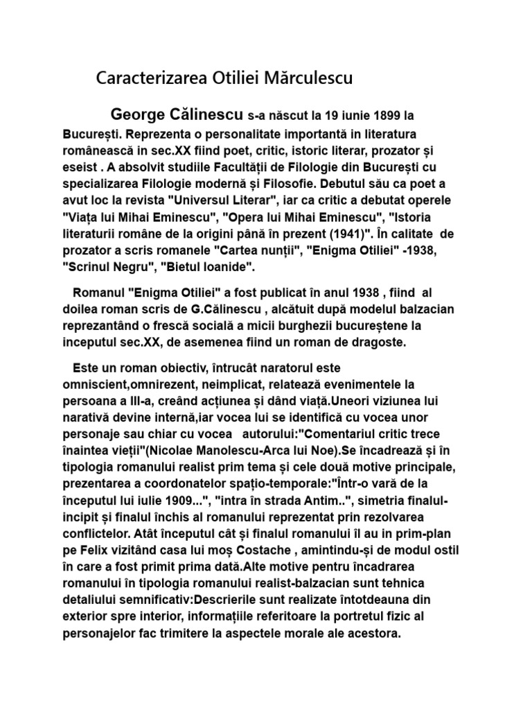 Caracterizarea Otiliei-Eseu | PDF
