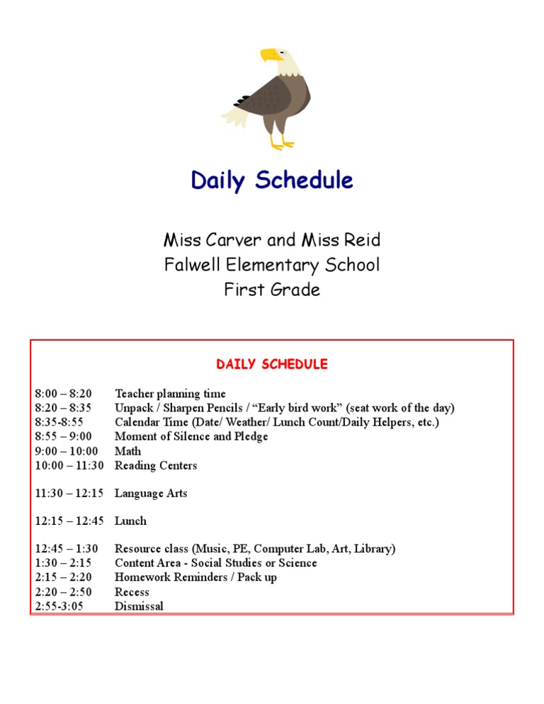 First Grade Daily Schedule Overview | PDF