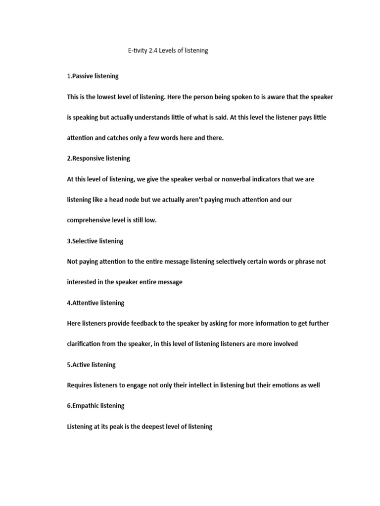 E-Tivity 2.4 Levels of Listning | PDF