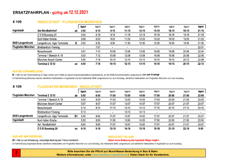 Airport Express Ingolstadt Fahrplan