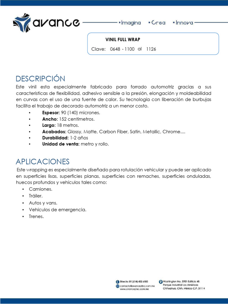 Ficha Tecnica Viniles Full Wrap | PDF
