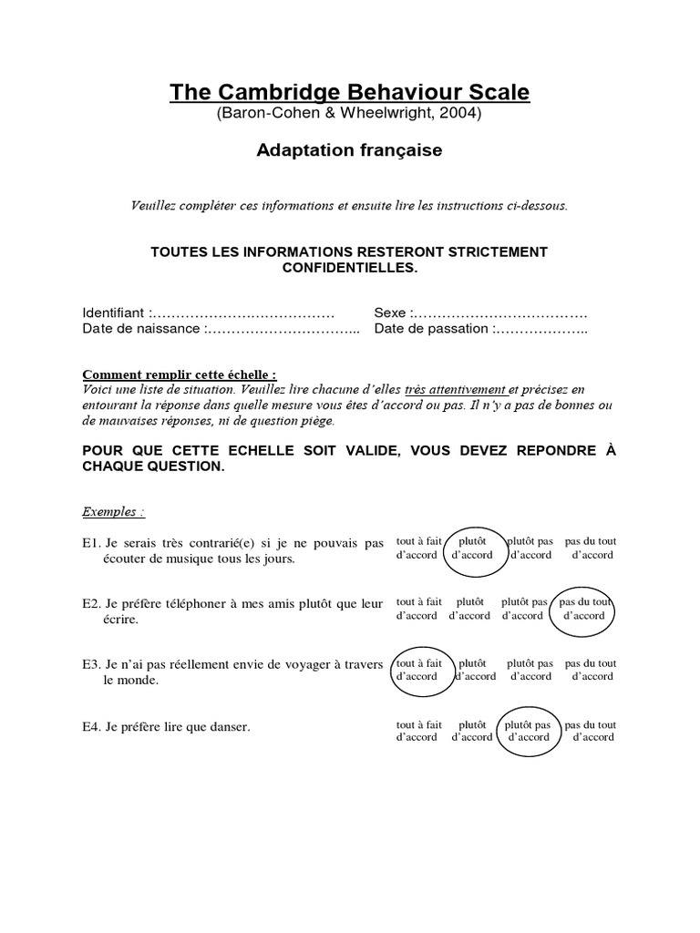 EQ (Cambridge Behaviour Scale) | PDF