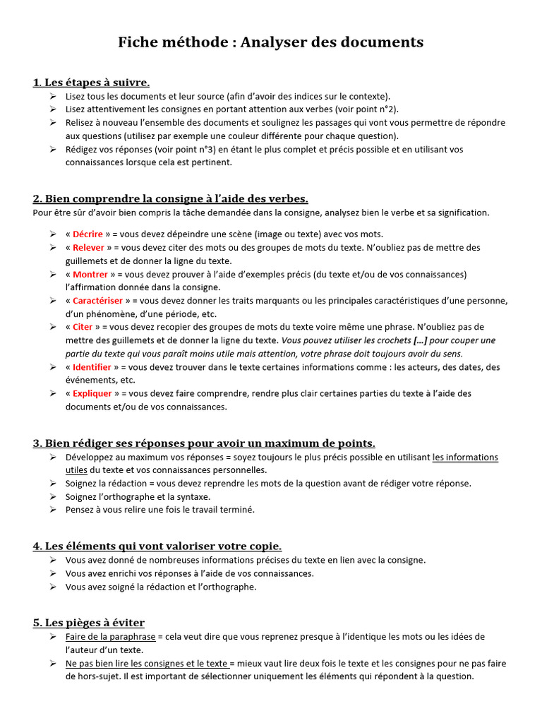 Fiche Méthode Analyse Documents | PDF