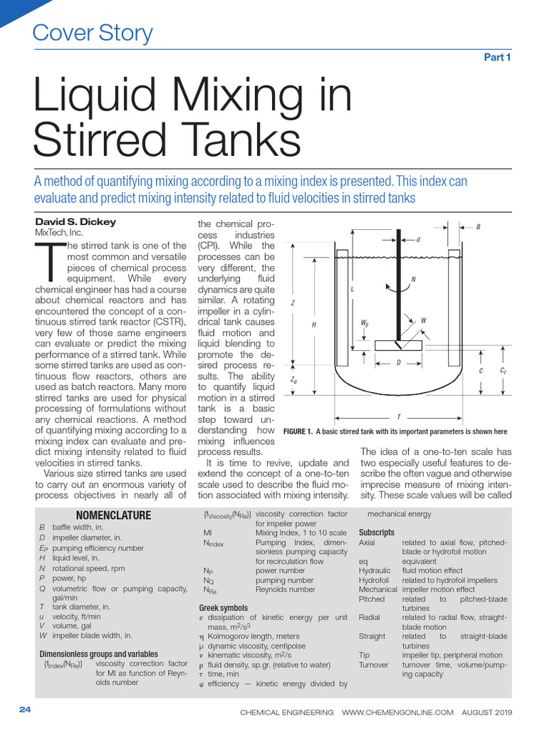 Liquid Mixing in Stirred Tanks | PDF