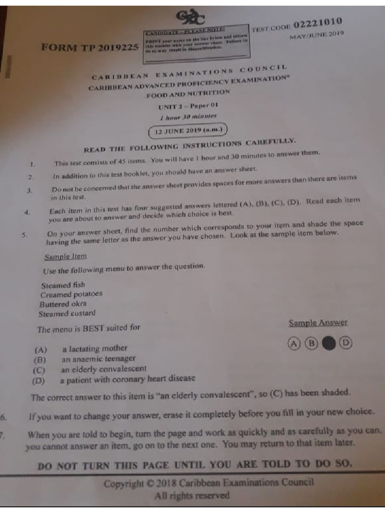 2019 FNH Unit 2 Paper 1 | PDF