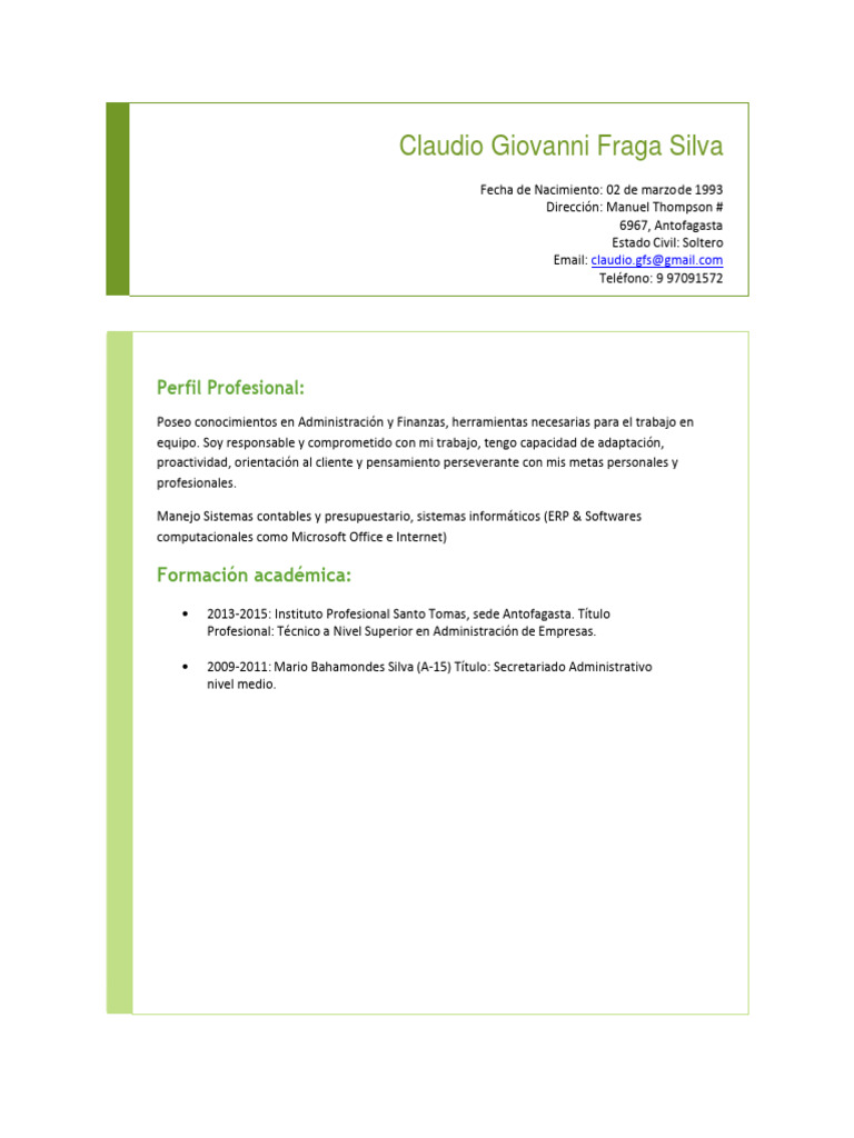 Curriculum Claudio Fraga | PDF | Business | Industrias de servicio