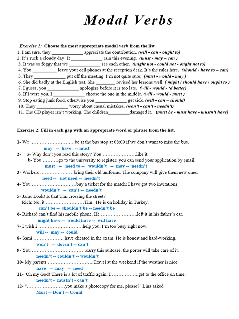 Modals Exercises | PDF