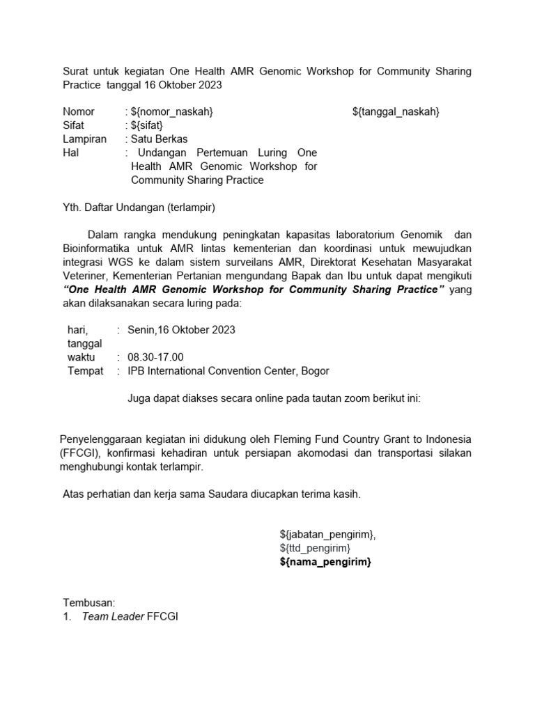 Draft TOR One Health AMR Genomic Workshop for Community Sharing Practice 051023 | PDF