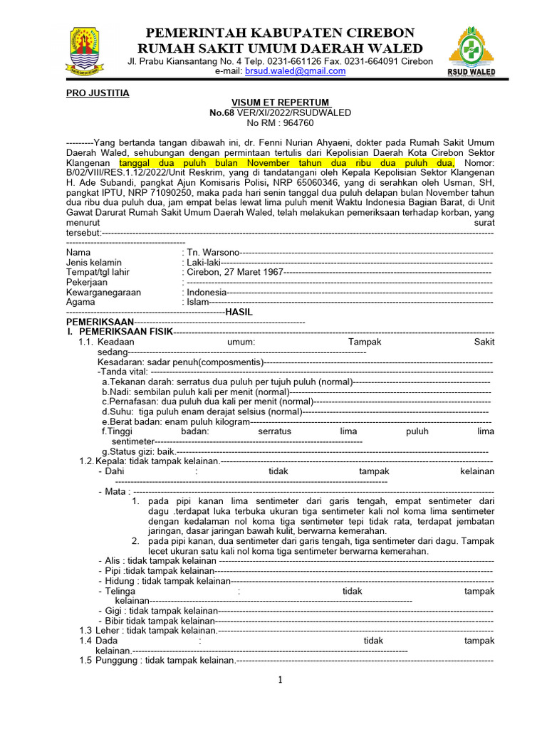 Pemerintah Kabupaten Cirebon Rumah Sakit Umum Daerah Waled | PDF