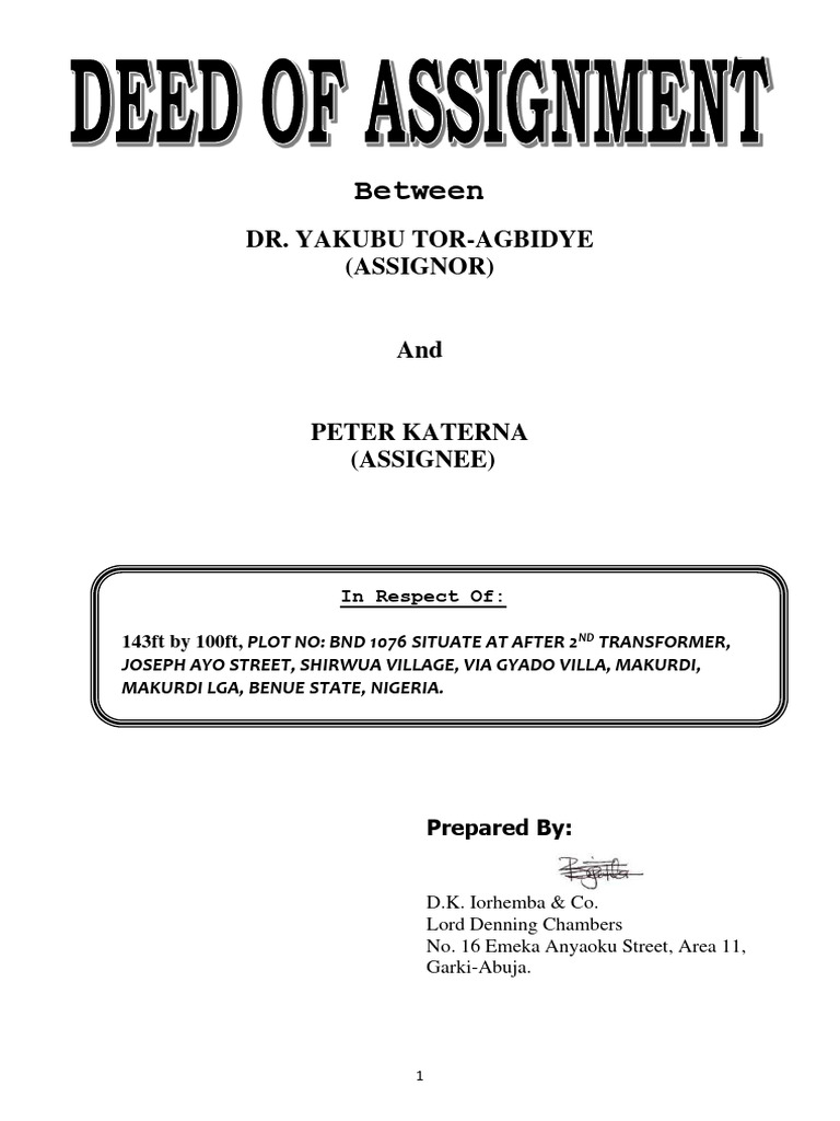 Deed of Assignment for Dewua and Tor-Agbidye | PDF