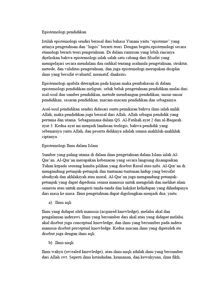 Epistemologi Dalam Perspektif Islam Dan Barat | PDF