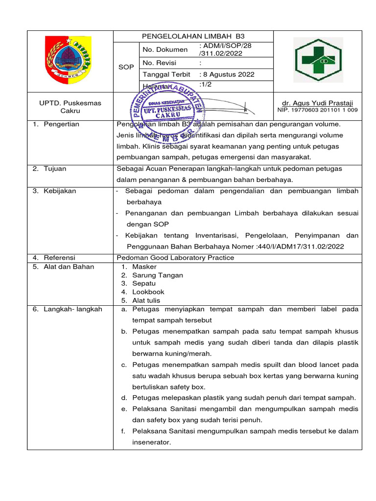 Sop Limbah B3 Edit | PDF