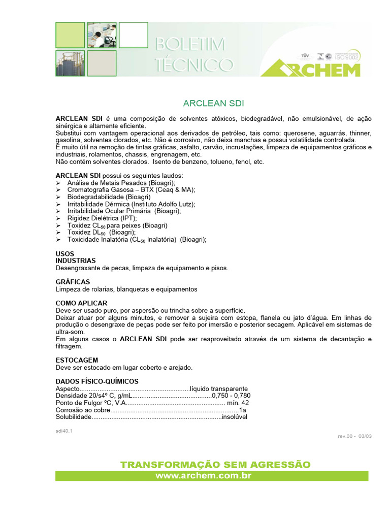 Archem - Arclean SDI 40 | PDF