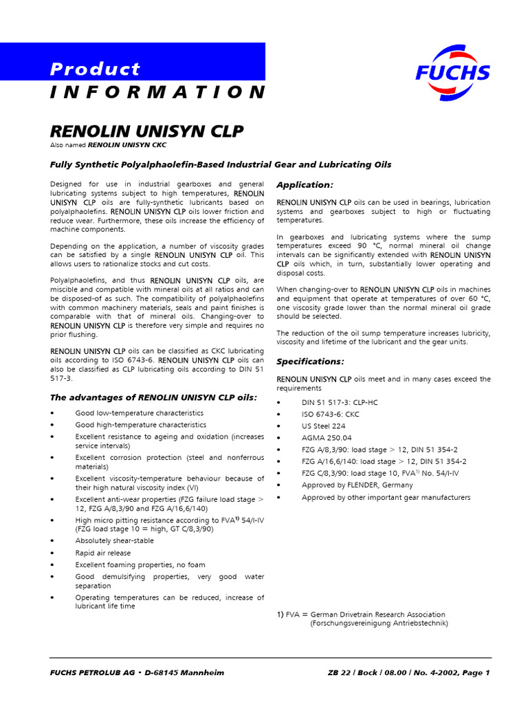 Renolin Unisyn CLP | PDF