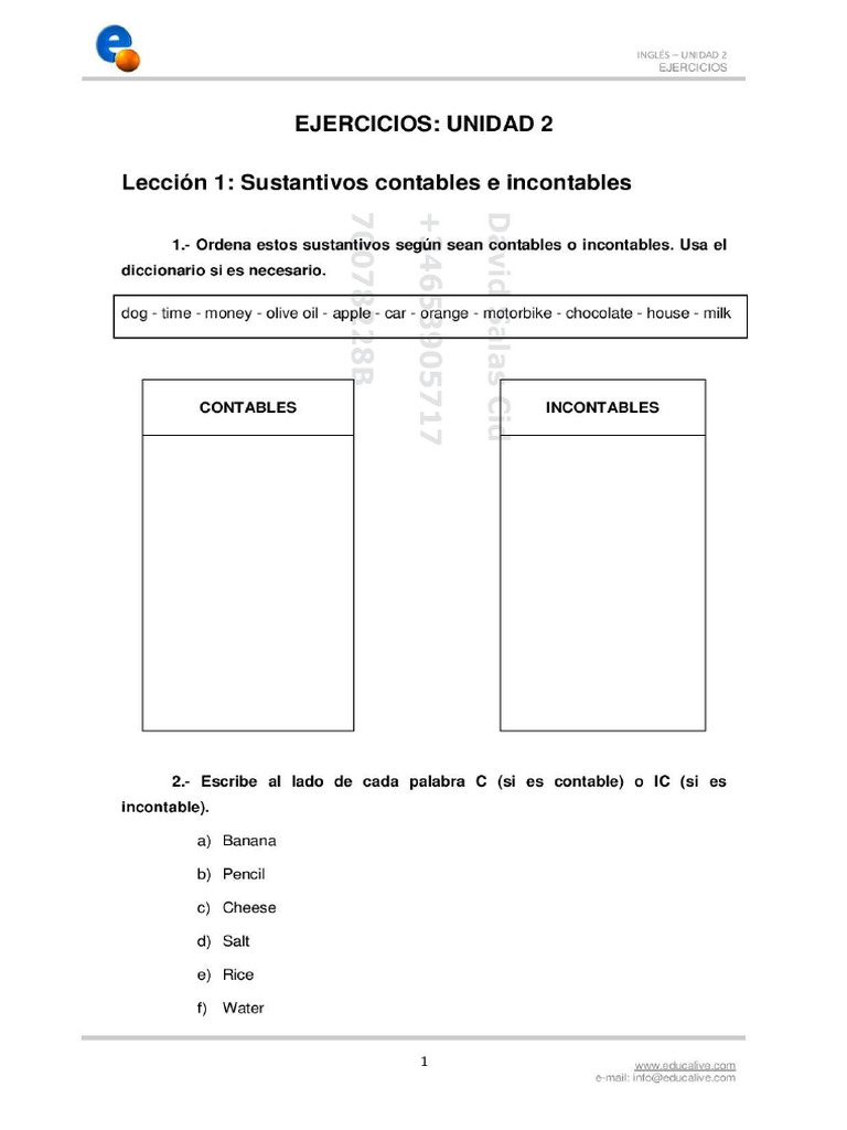 Ingles Tema 2. Ejercicios - Del - Campus | PDF