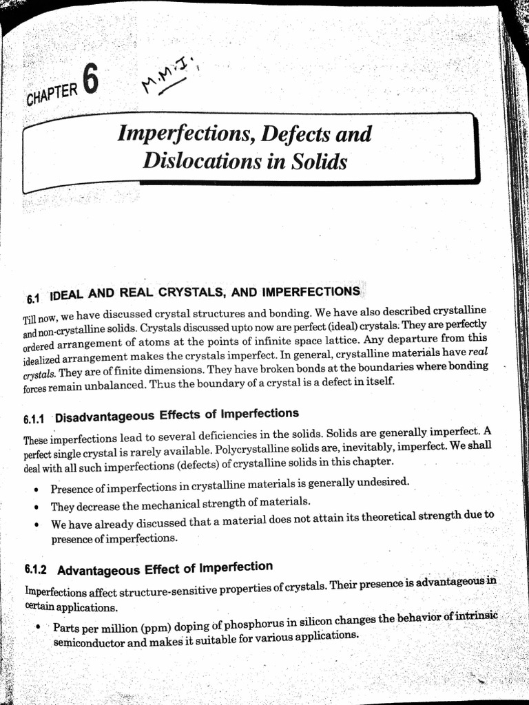 Chapter - 6 Imperfections, Defects and Dislocation in Solid.. | PDF