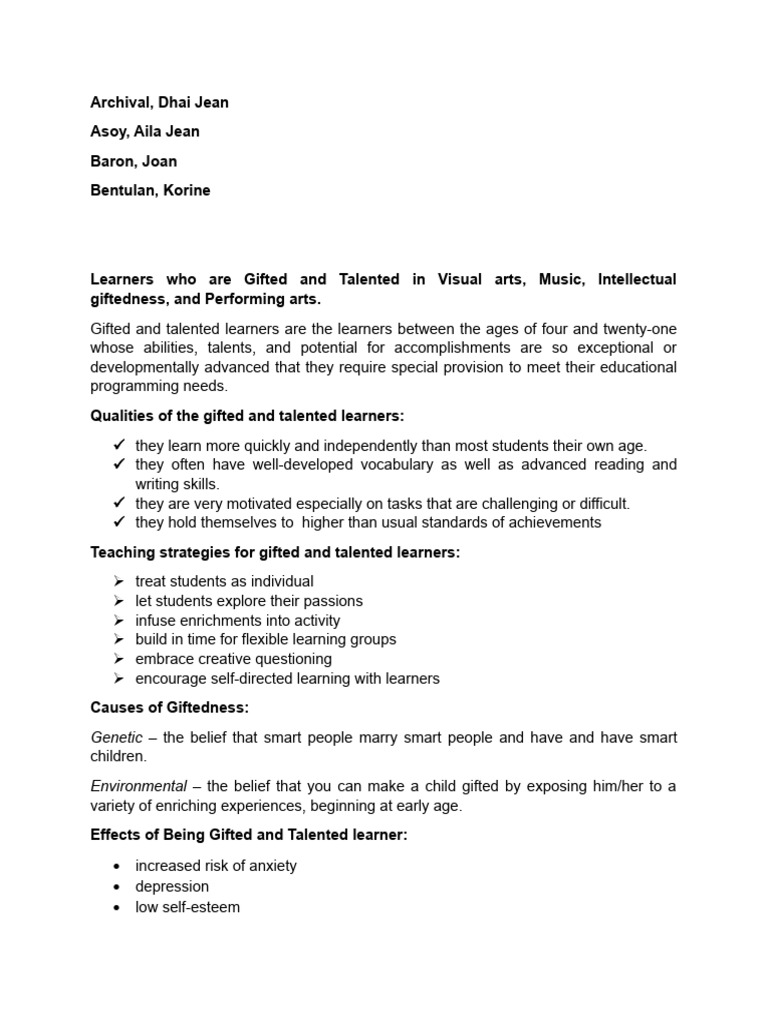 Group 1 - Learners Who Are Gifted and Talented | PDF