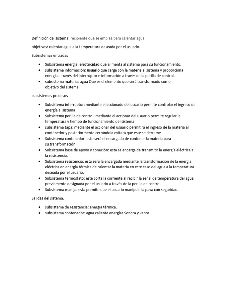 Definición Del Sistema Pava Electrica | PDF